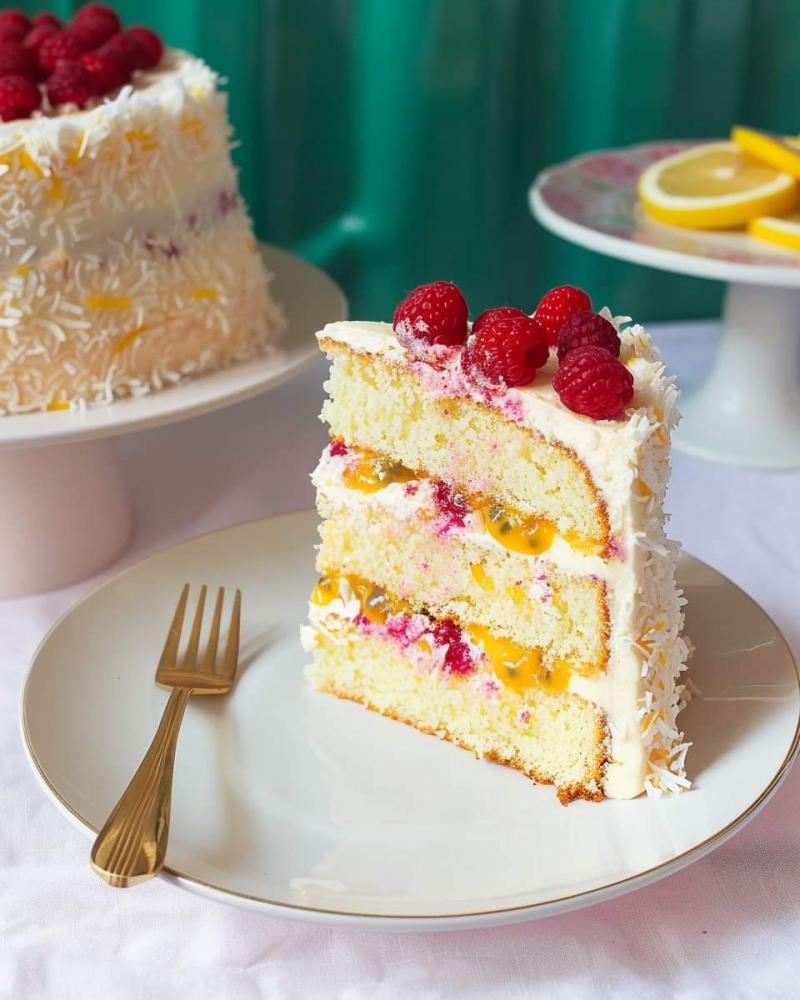 Coconut Passion Fruit Raspberry Layer Cake 🥥🍰 • Neperos