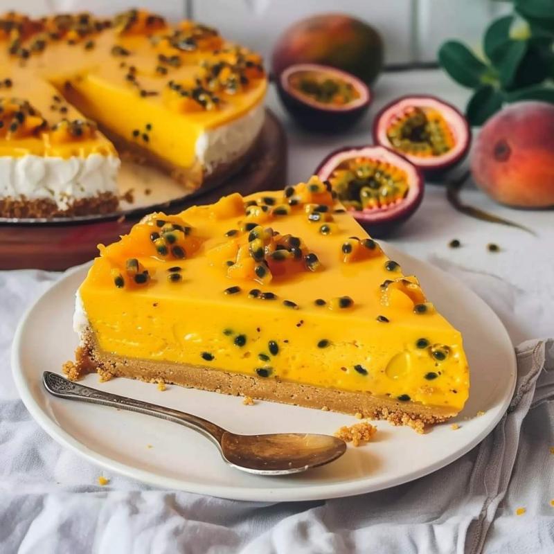 No-Bake Mango and Passion Fruit Cheesecake 🥭 🍰 • Neperos