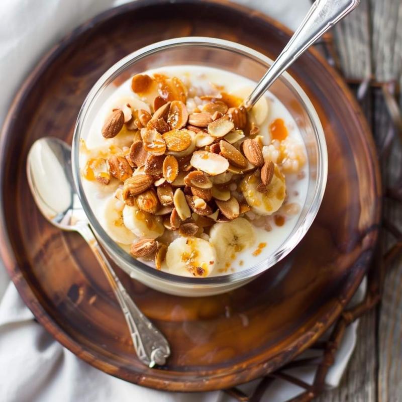 Toffee Banana White Chocolate Rice Pudding with Candied Almonds 🍌🍚🍫 ...